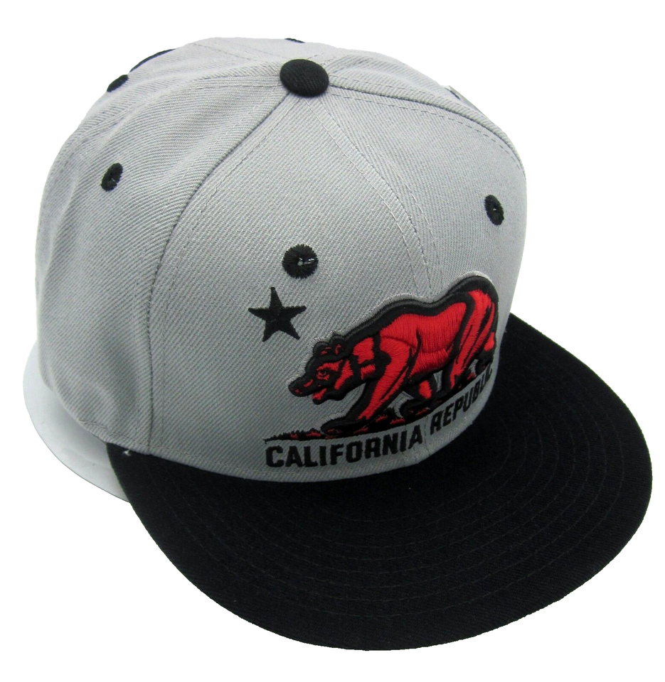 CALIFORNIA REPUBLIC Snapback Cap Hat CALI Bear Flag Gray Black Red Caps ...