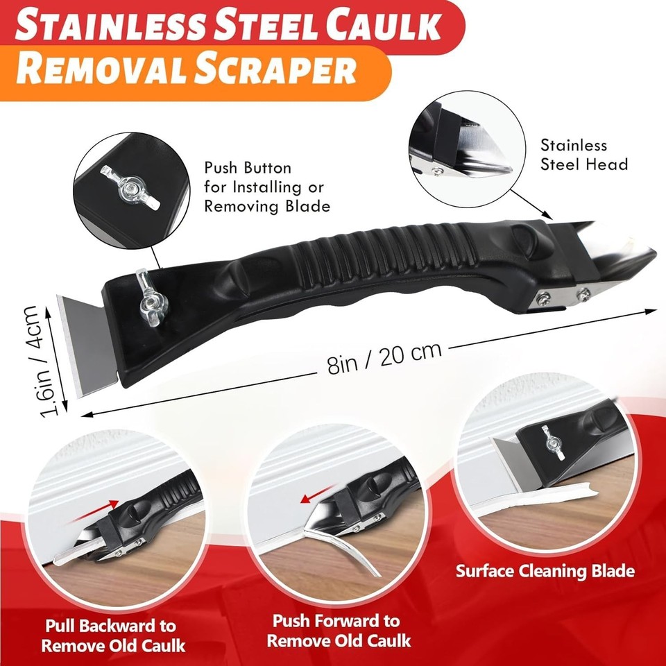 Caulk Gun Kit, Smooth Silicone Caulking Gun and Caulk Remover Tool ...