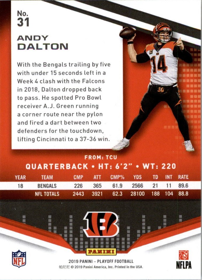 2019 Playoff #31 Andy Dalton - FB | eBay