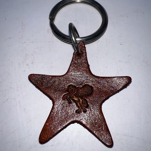 Vintage Brown Stamped Leather Keychain Star Shape With Stamped Pegasus ...