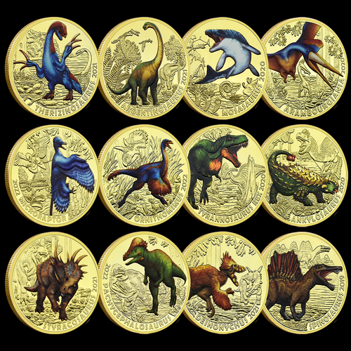 12pcs/set dinosaurs from the Jurassic period golden commemorative coins ...