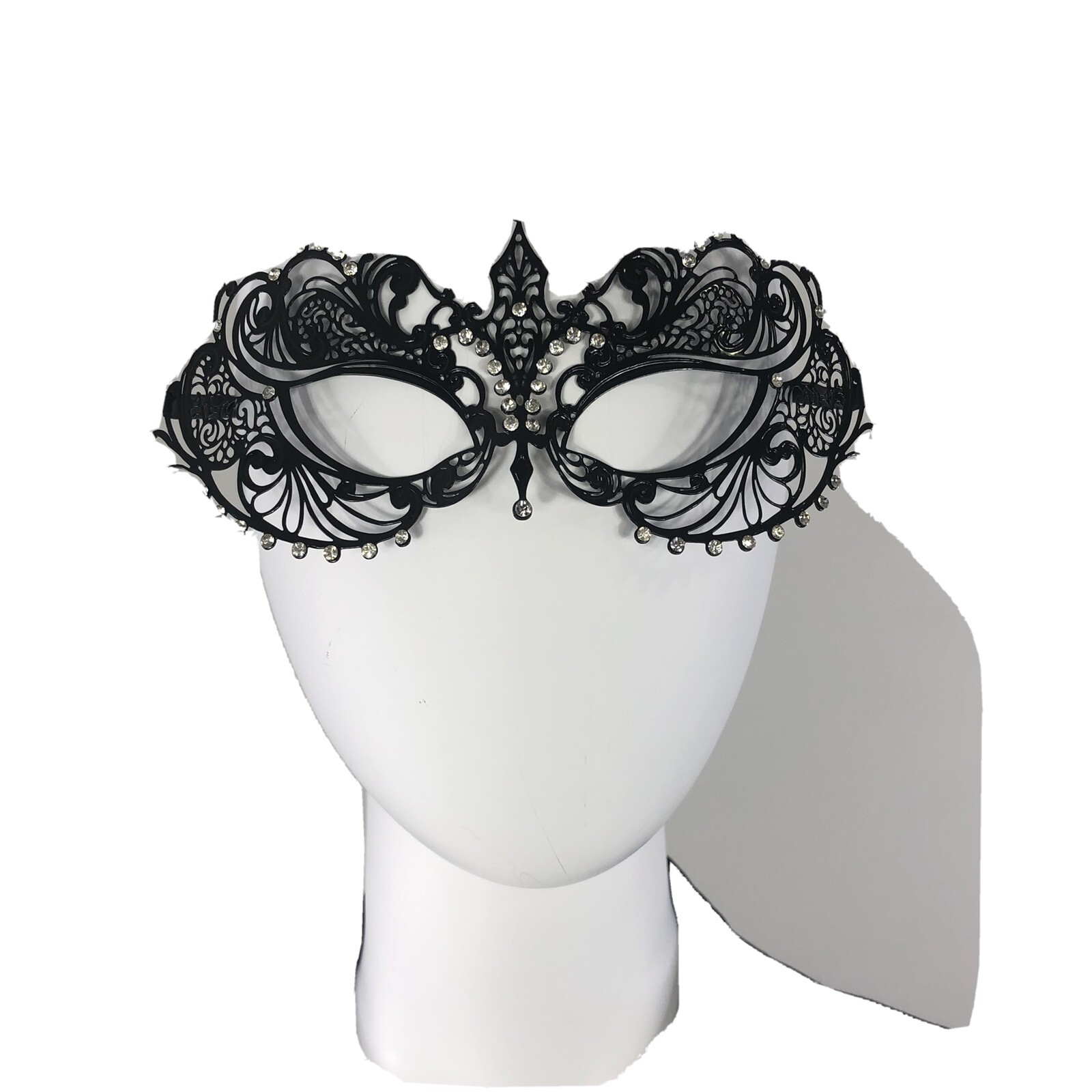 MASQUERADE VENETIAN MASK LASER CUT METAL BLACK RIBBON… - Gem
