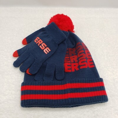 Converse Youth Stocking Cap and Glove Set All Star Navy Blue and Red ...