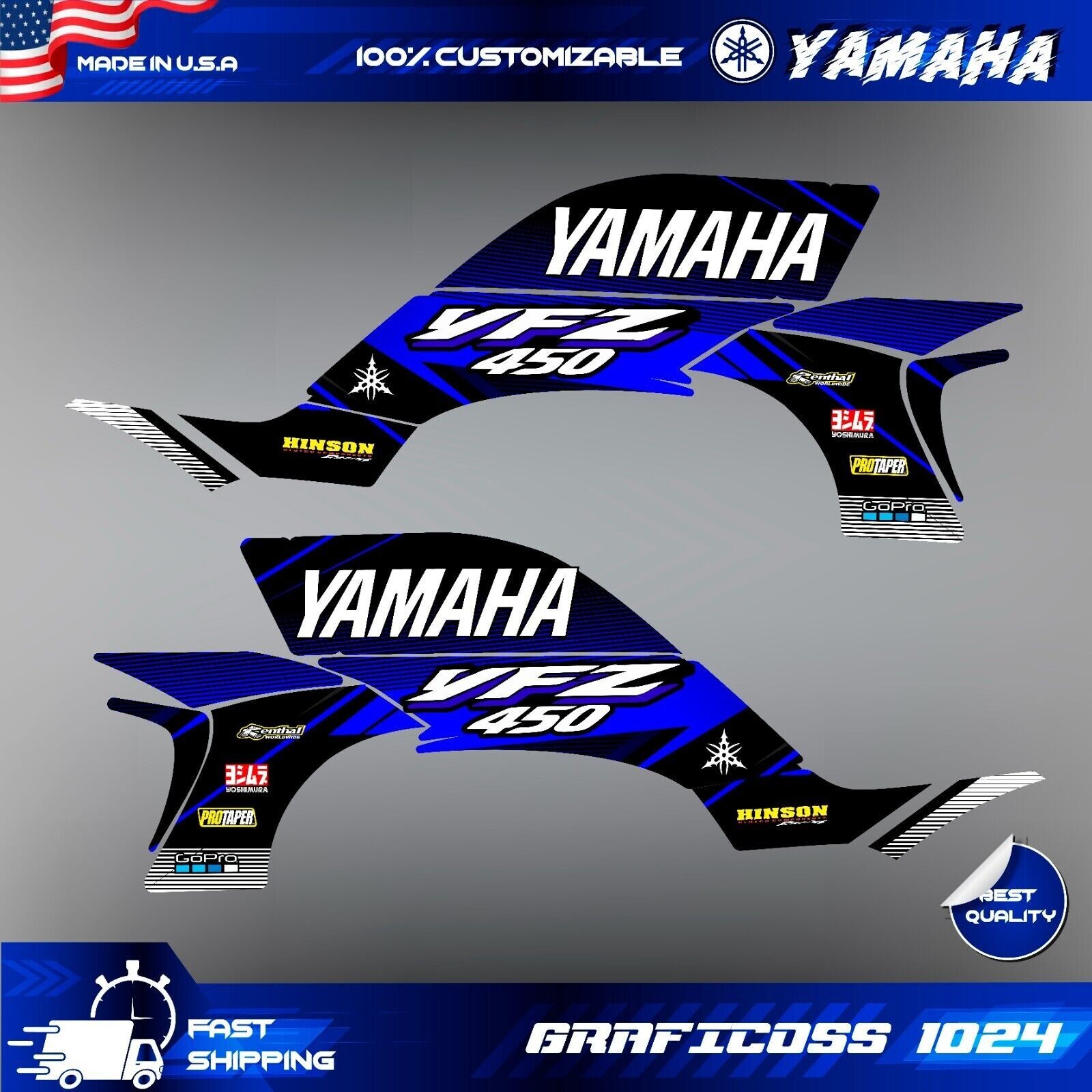 Yamaha YFZ 450 graphics kit 2003 2004 2005 2006 2007 2008 stickers ...