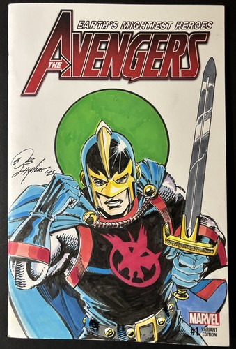 Bob Layton original mixed media Black Knight sketch cover art Avengers ...