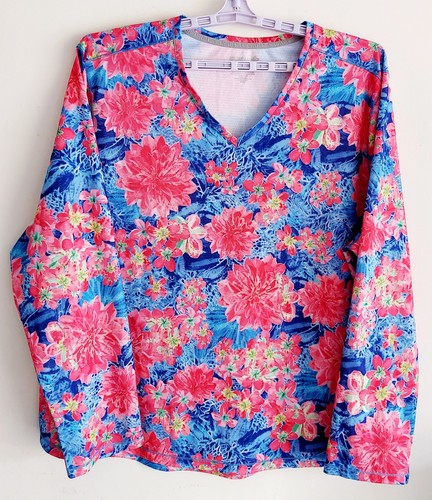 REEL LEGENDS Womens 3X Long-sleeve Activewear Top w/ Pink & Blue Floral ...