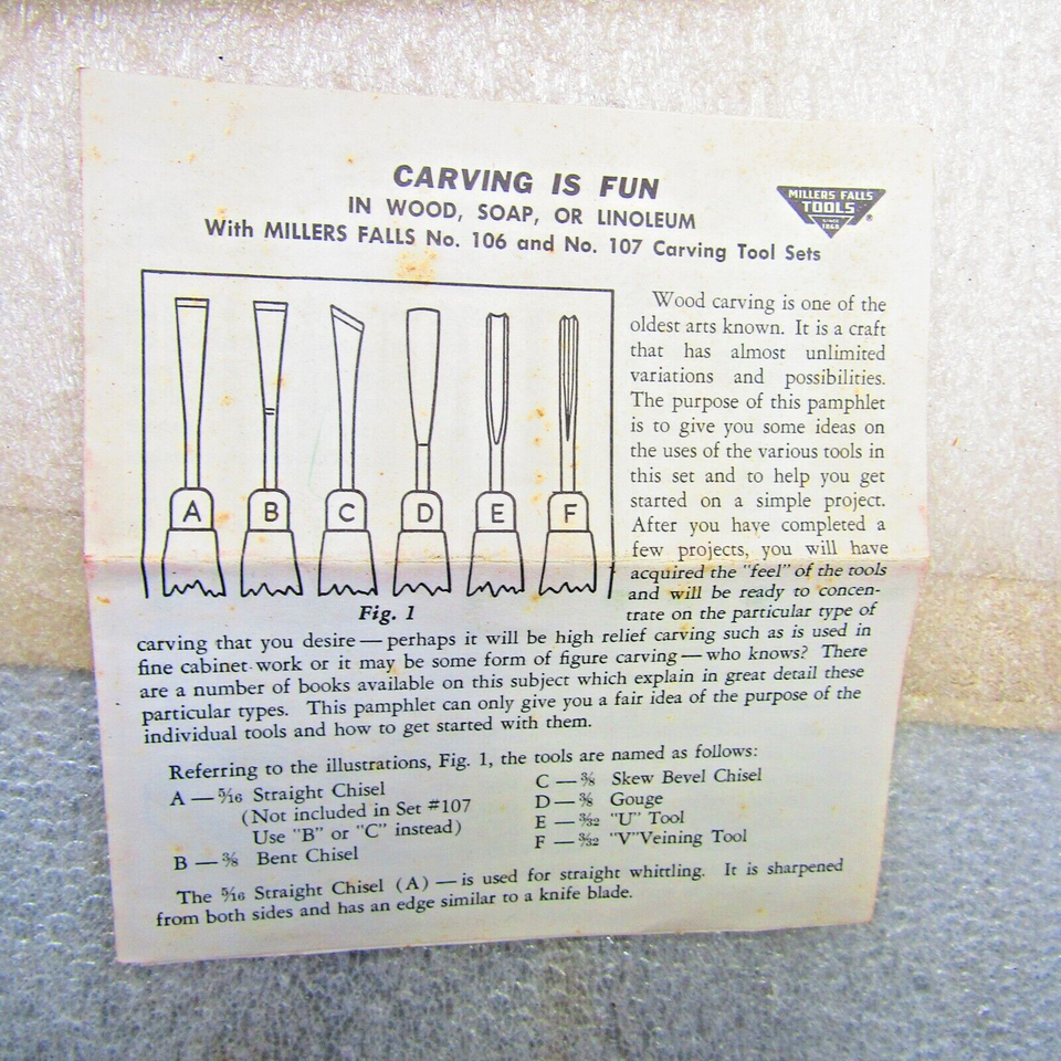 Millers Falls wood carving tool set, No. 106 | eBay