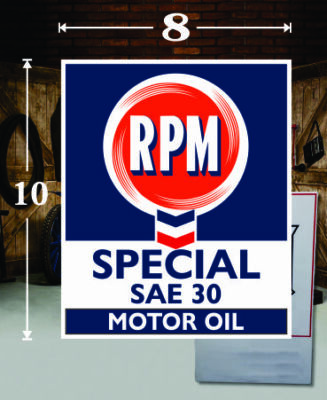 8" x 10" RPM Motor Oil SAE Shield Gas Vinyl Decal Lubester Oil Pump Can ...