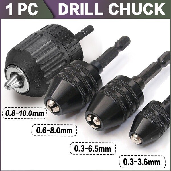 1/4"Hex Shank Keyless Drill Chuck Adapter Bit Quick Change Converter ...