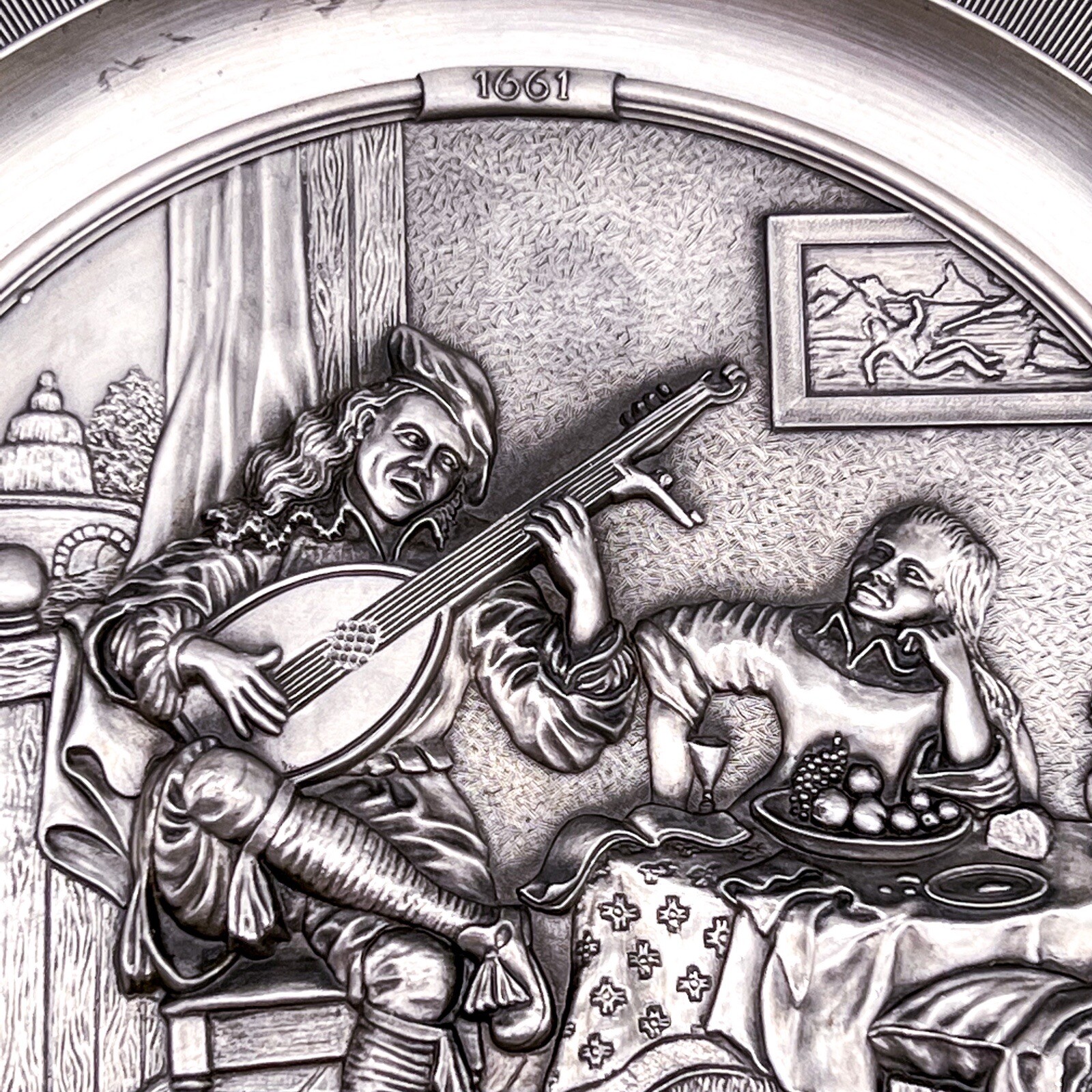 WMF Wandteller aus Zinn „Der Lautenspieler“ Hendr. M. Sorgh 1611 - 1670 ...