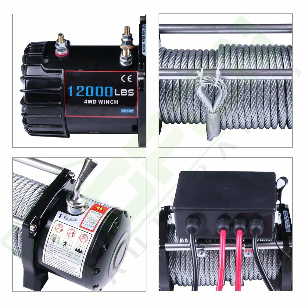 12000LBS Electric Winch 12V Steel Cable Truck Trailer Towing Off Road ...