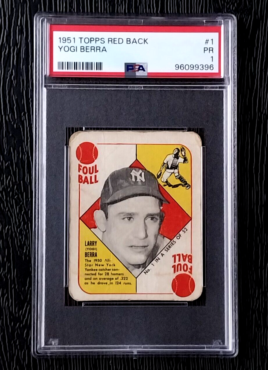 1951 TOPPS RED BACK YOGI BERRA BASEBALL CARD #1 ******CENTERED ...