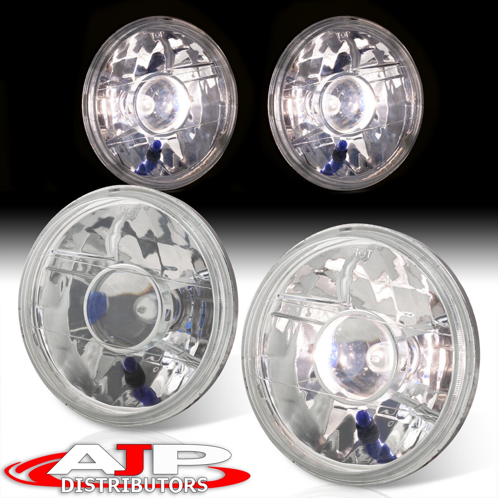 7" Chrome Projector Headlight Lamp H4 Conversion Pair Set For H6014 ...