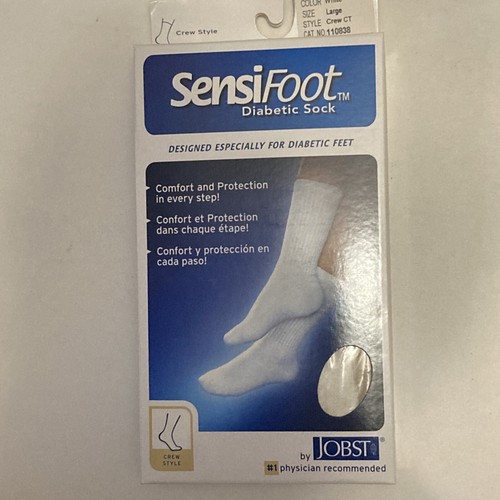 Jobst 110838 SensiFoot White Large Crew Closed Toe Diabetic Sock 8 ...