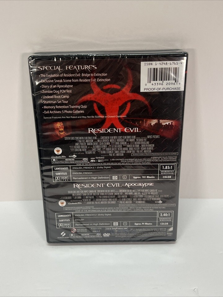 Resident Evil /Resident Evil: Apocalypse Box Set (DVD, 2007, 2-Disc Set ...