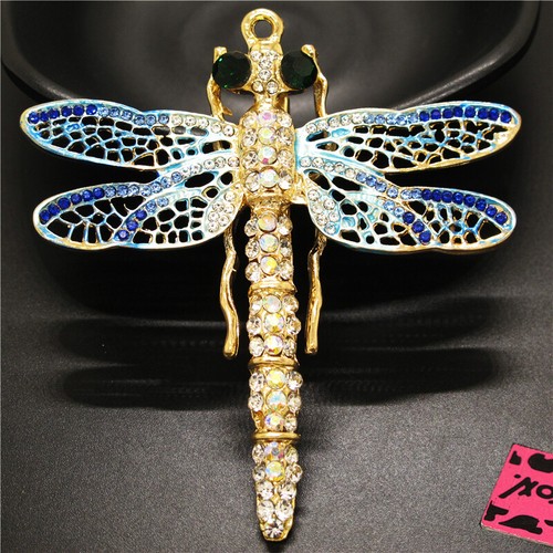 Hot Blue Enamel Crystal Dragonfly Rhinestone Fashion Charm Women Brooch ...