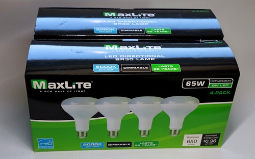 MaxLite LED Light Bulbs 65W BR30 Dimmable Daylight 5000K 650 lumens Qty ...