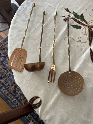 Vintage 4 Piece Korean Copper And Brass Cooking Hanging Utensils ...