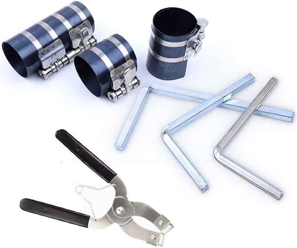 Piston Ring Compressor Set Alloy Steel Rubber Engine Rebuild Tool Kit ...