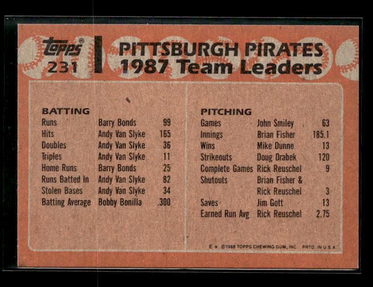 1988 Topps #231 Pirates Leaders Pittsburgh Pirates | eBay