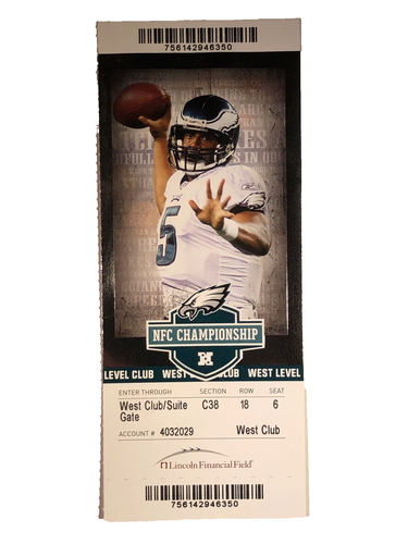 PHILADELPHIA EAGLES 2009 PHANTOM NFC CHAMPIONSHIP PLAYOFF GAME TICKET ...