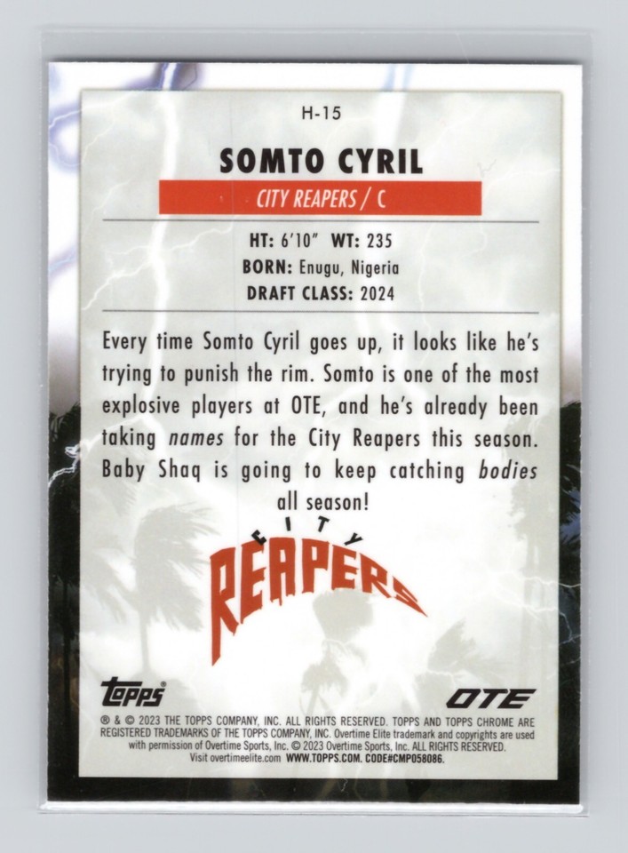 2022-23 Topps Chrome OTE Hurricane #H-15 Somto Cyril (RC) - City ...