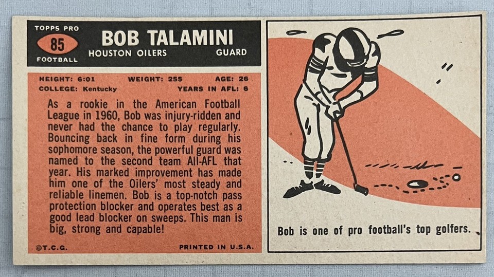 1965 Topps Football #85 Bob Talamini in NM "OC" Condition Tall Card | eBay