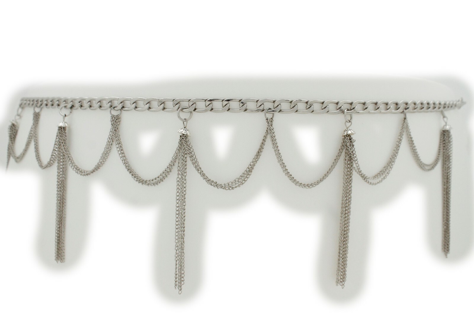 Women Fancy Fashion Silver Metal Chain Tassel Wave Fringes Belt Plus ...