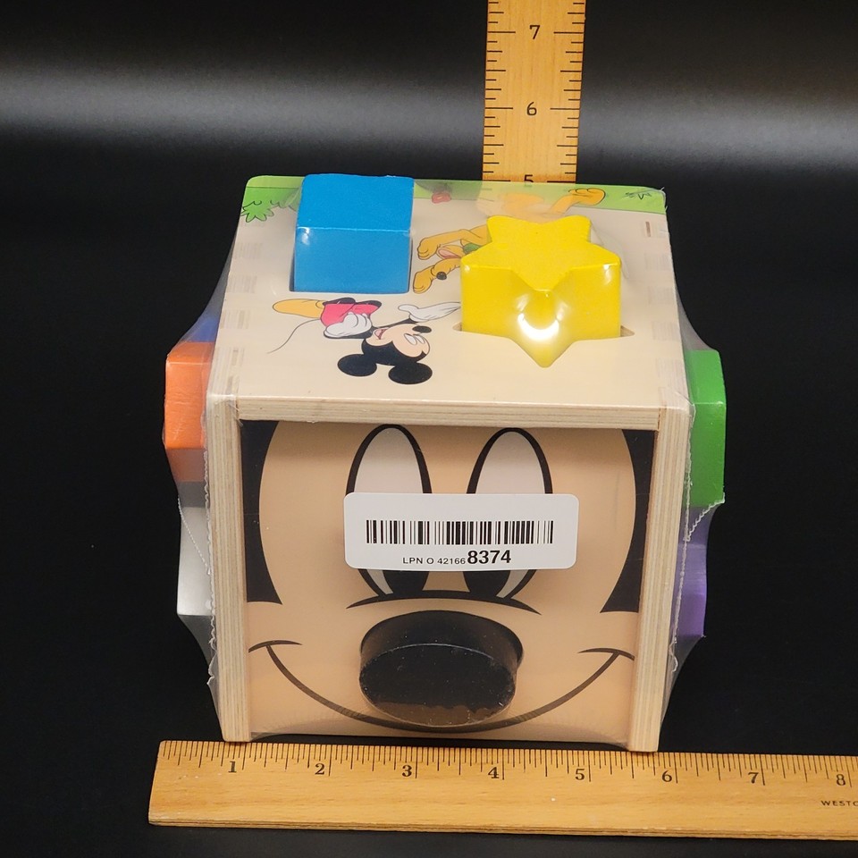 Mickey Mouse Wooden Shape Sorting Cube 9 Wooden Shapes NEW Disney ...