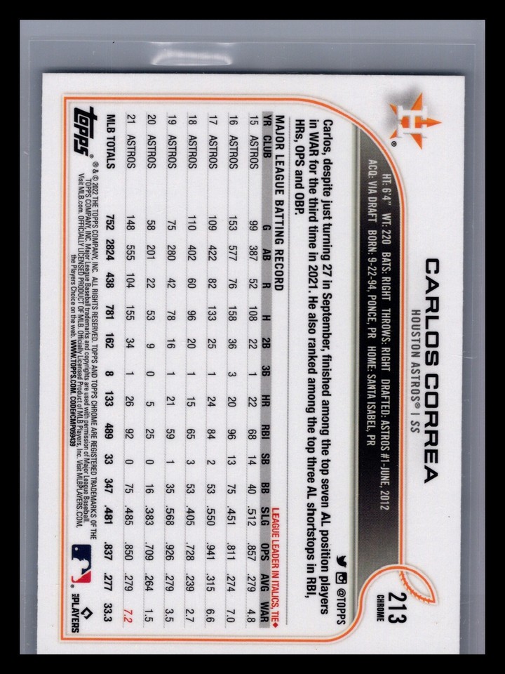 2022 Topps Chrome Sonic #213 Carlos Correa Black & White RayWave | eBay UK