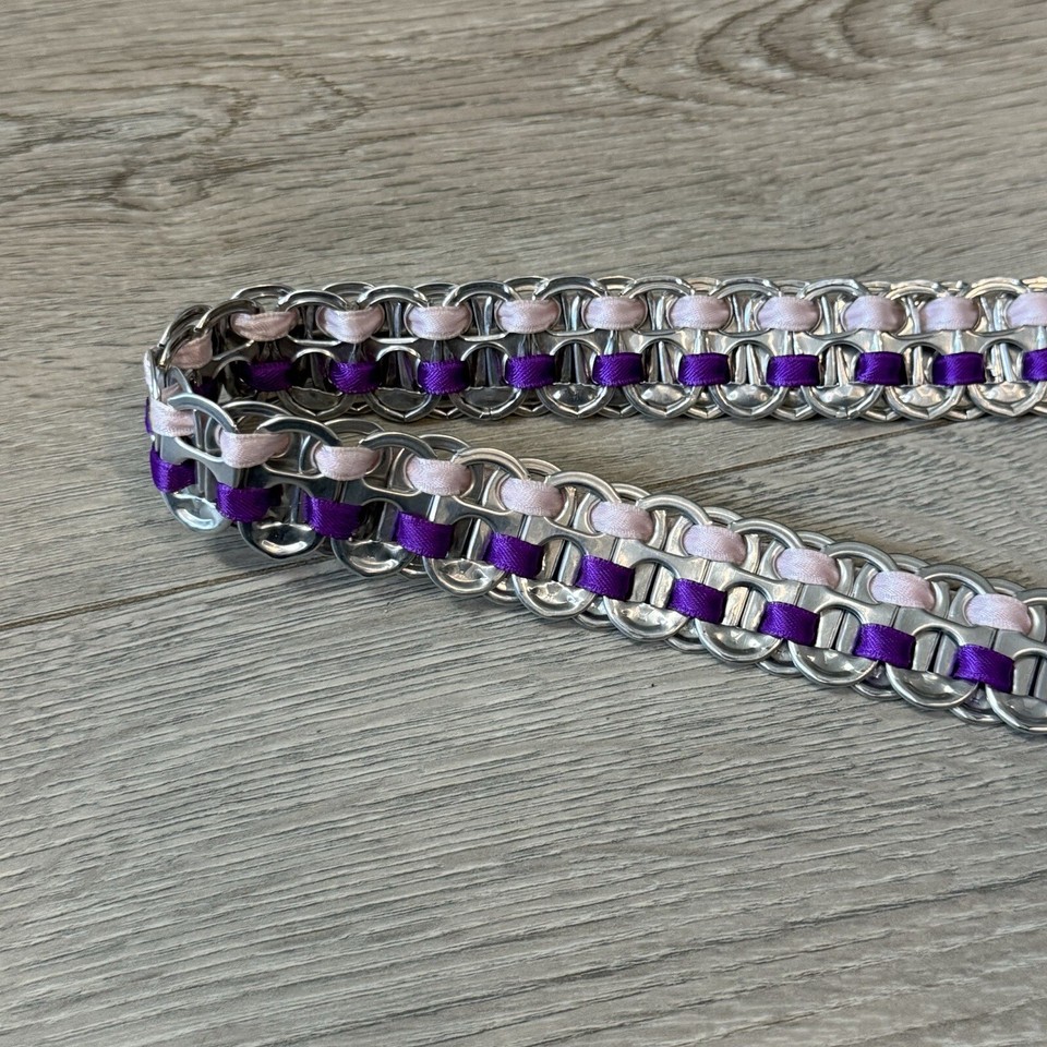 Upcycled Soda Can Pop Top Tab Woven Chainmail Handmade Belt Pink Purple ...