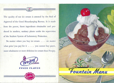 Vintage Antique Soda Fountain Menu Fro-Joy Sealtest Unused - Chocolate ...