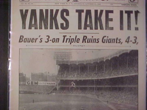 VINTAGE NEWSPAPER HEADLINE ~NEW YORK YANKS BASEBALL TEAM WIN WORLD ...