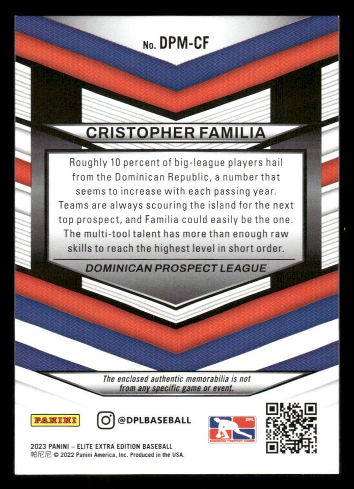 2023 Panini Elite Extra Edition Cristopher Familia DPL Materials #DPM ...