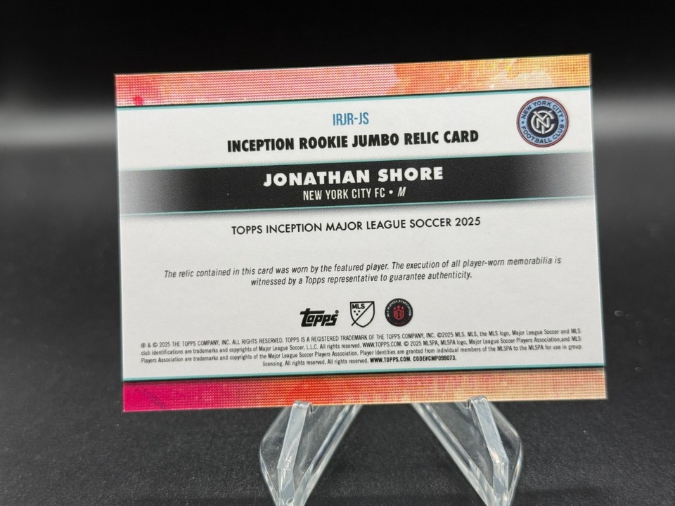 2025 Topps Inception MLS Jonathan Shore RC Blue Jumbo Relic /49 #IRJR ...