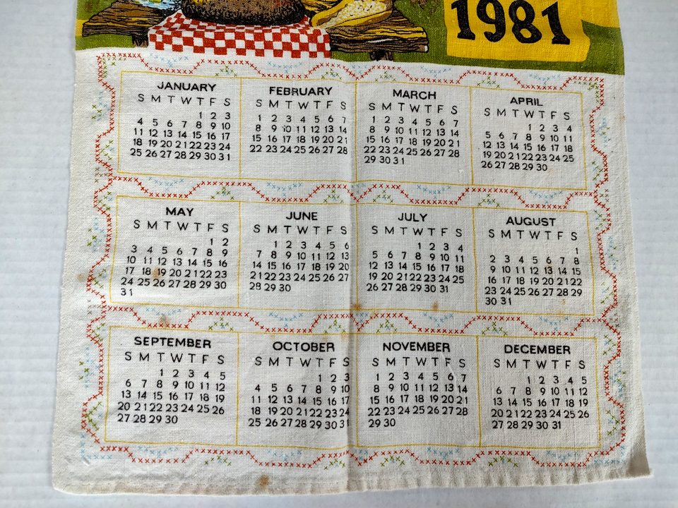 Vtg 1981 Calendar Dish Tea Towel Give Us This Day Our Daily Bread ...