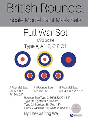 Scale Model Paint Masks - British Roundels WWII Full Set. 1:72 1:48 1: ...
