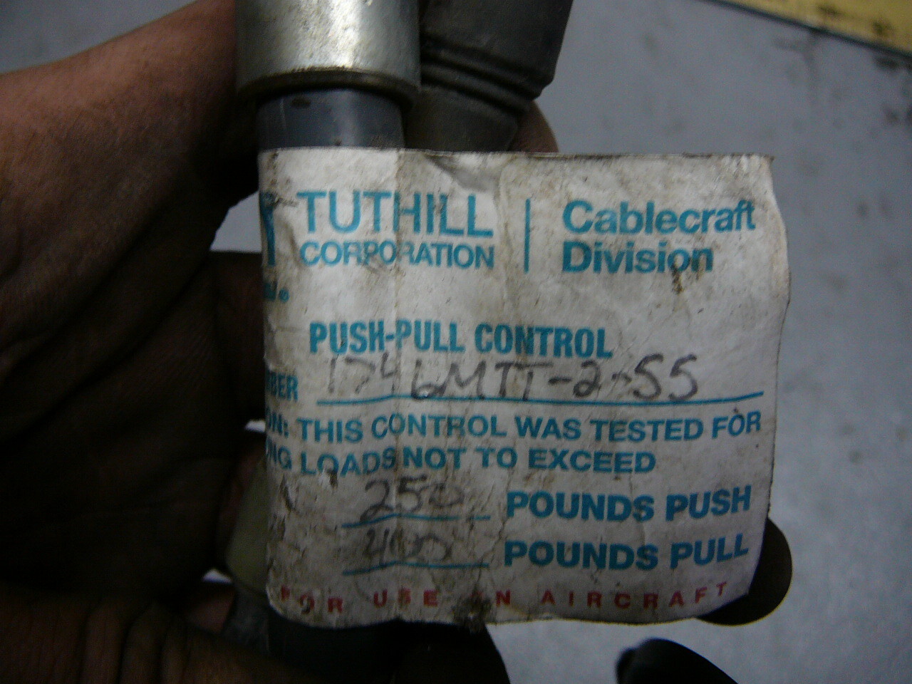 TUTHILL CABLECRAFT 1746MTT-2-55 PUSH-PULL CONTROL CABLE, 250 # PUSH 400 ...
