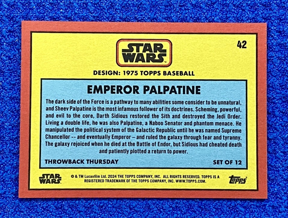 Star Wars Legendary Dark Side EMPEROR PALPATINE ‘24 Topps TBT #42 ...