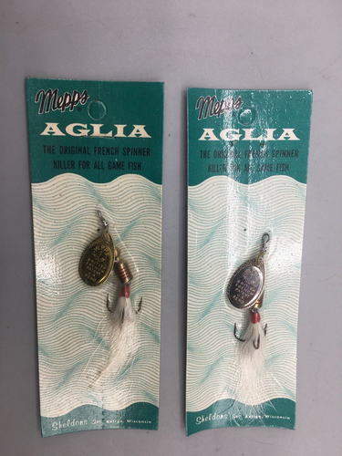 2 Mepps Aglia French Spinners Size #1 Silver & Gold Red Stripe British ...