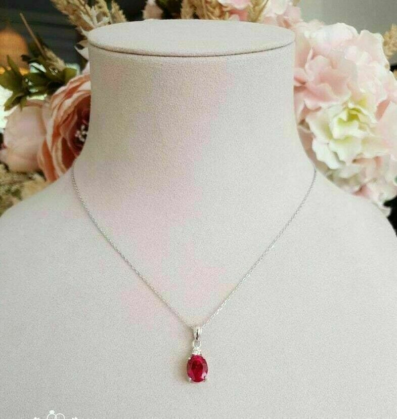 2.00Ct Oval Cut Ruby Solitaire Pendant Necklace 14K White Gold Finish | eBay