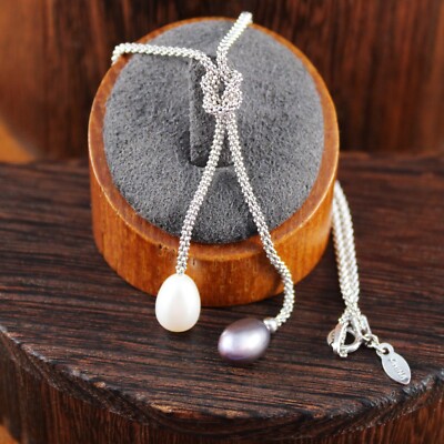 Freshwater Pearl Knot Lariat Necklace Popcorn Chain Sterling Silver 17 ...