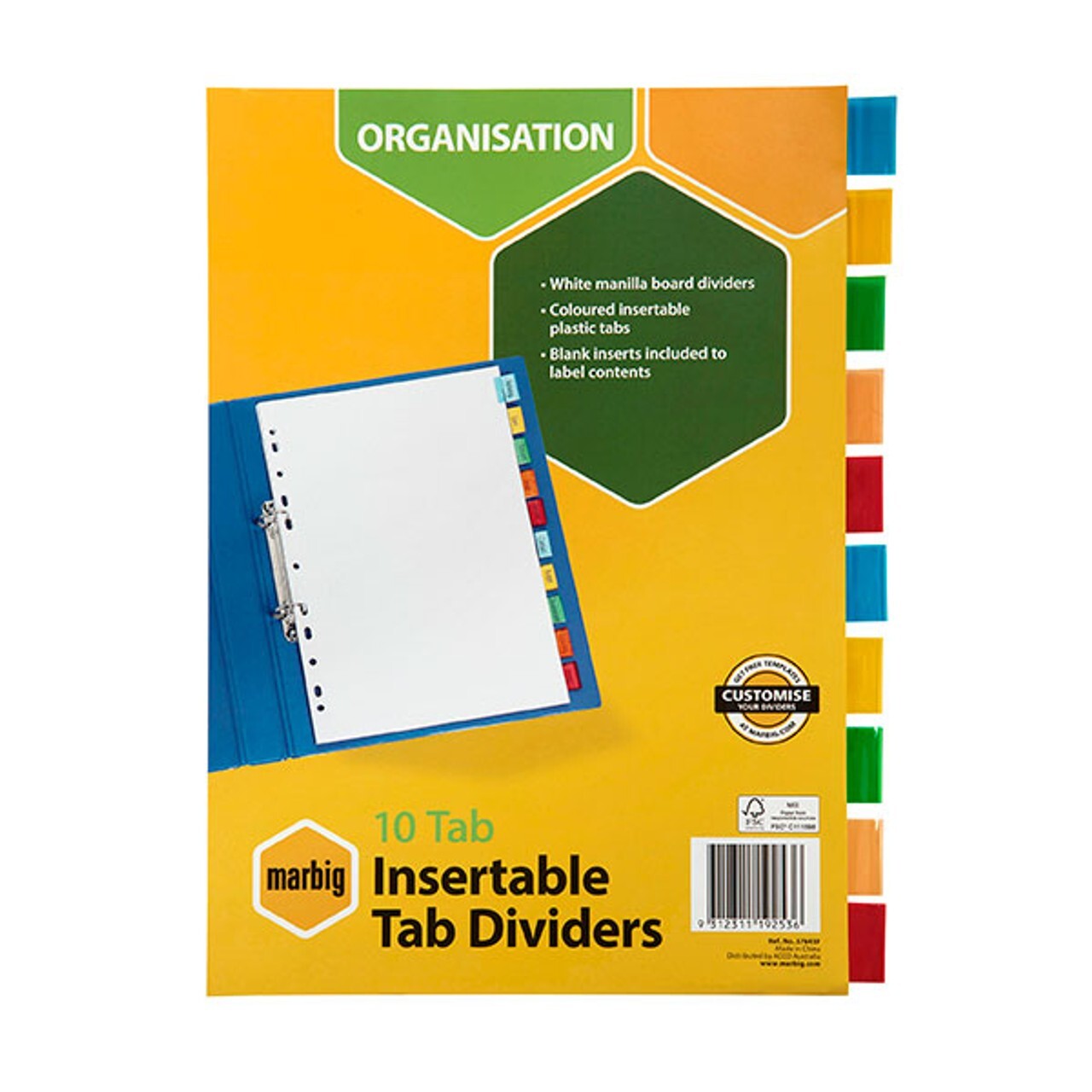 7x MARBIG 37645F A4 MANILLA 10 TAB INSERTABLE TAB DIVIDERS WHITE ...
