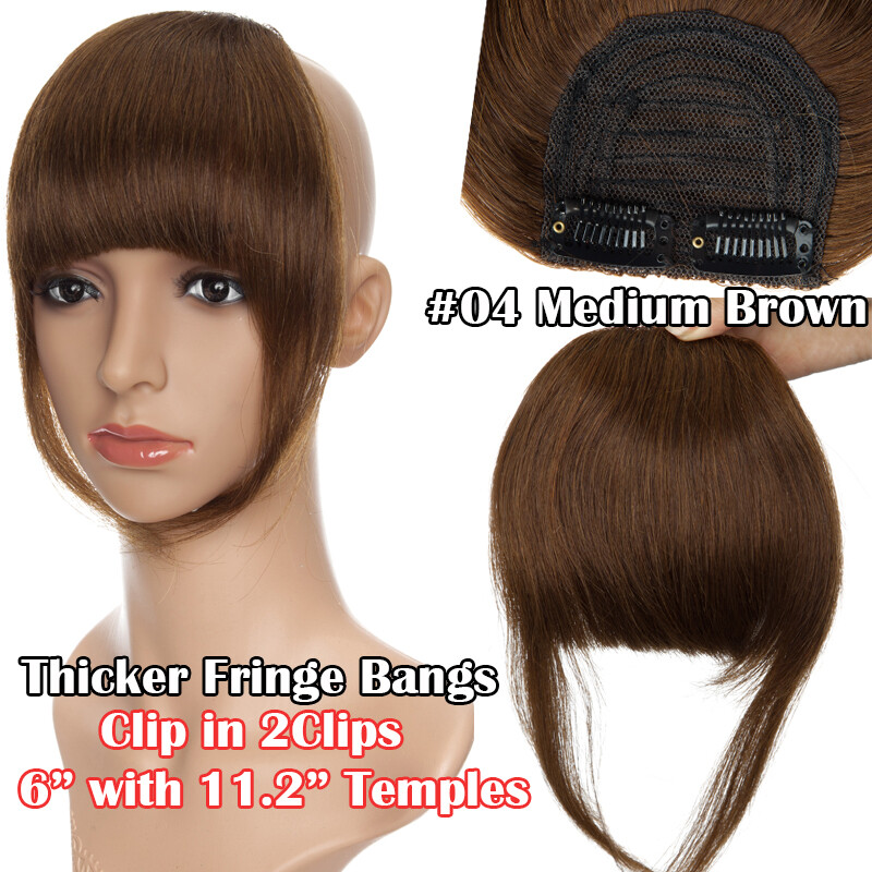 Real Thick 100% Remy Human Hair Bangs Extensions Clip in Fringe Front ...