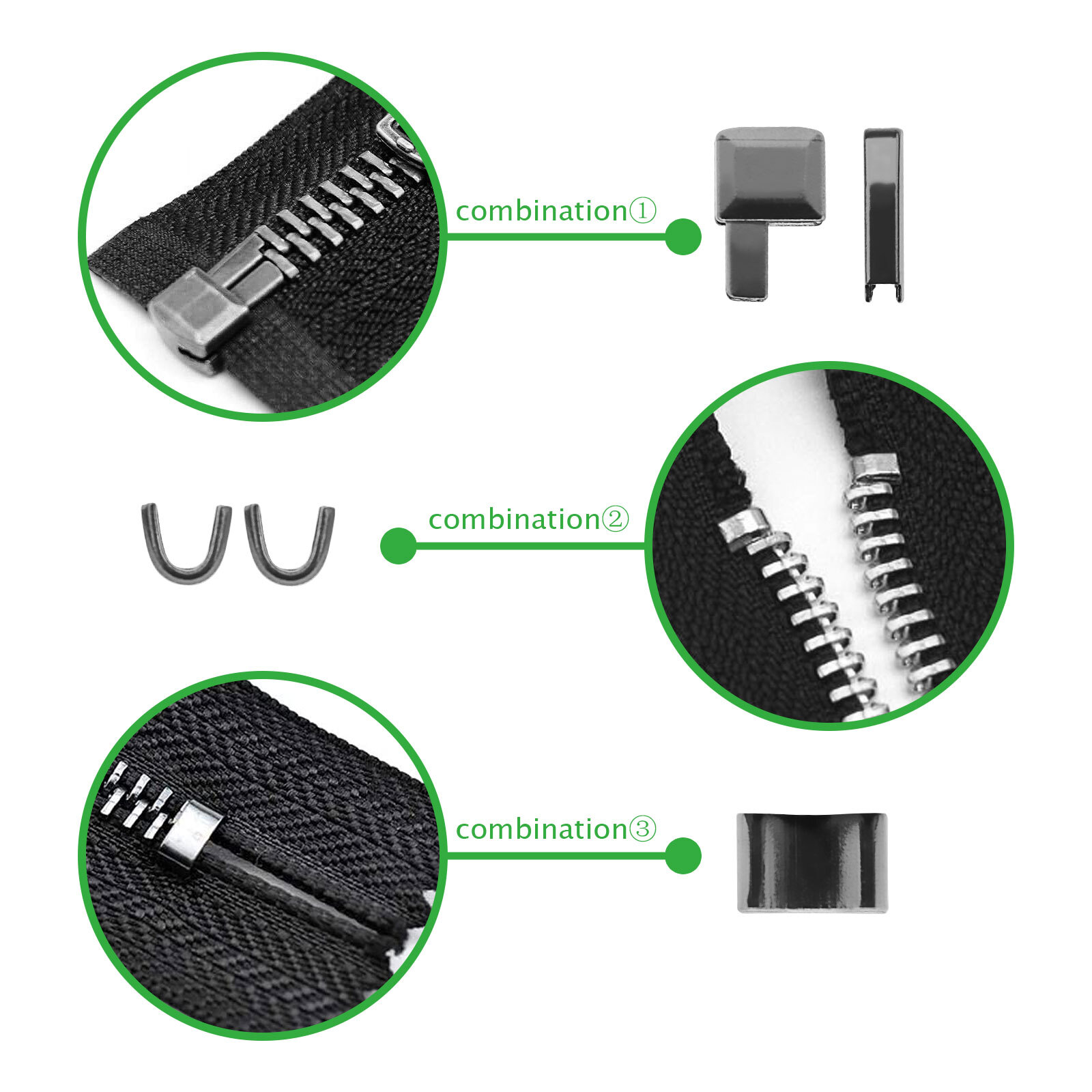 12 Set Zipper Retainer Insertion Pin Top Plug Stopper 3#5#8#10# 3-Color ...