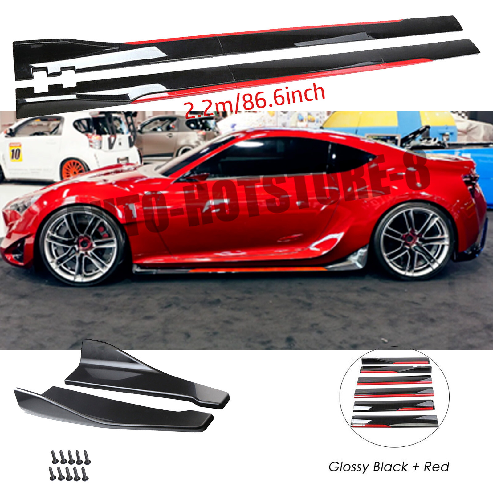 Gloss Black Red Side Skirt For Scion FR-S Rear Bumper Chin Lip Spats ...