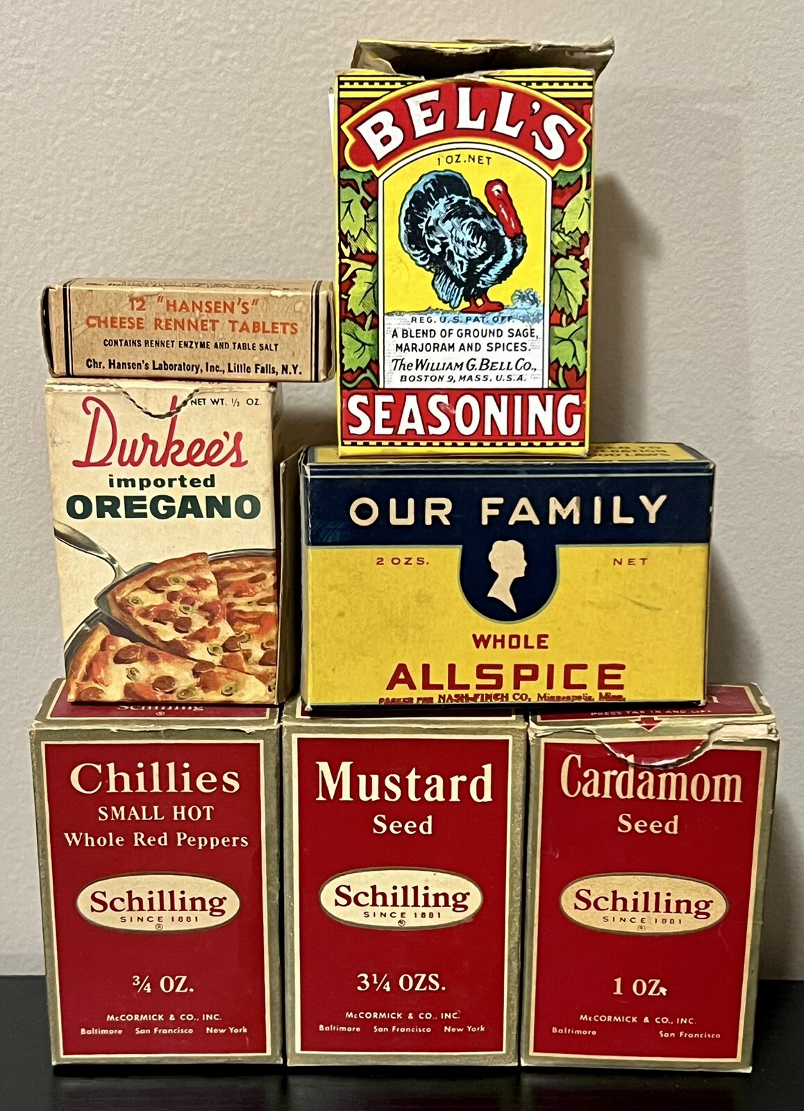 7 Vintage Spices Cardboard Boxes Schilling Durkee’s Our Family Lot Of 7 ...