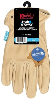 Kinco 398P-M MEDIUM HydroFlector Men's Medium Tan Cowhide Driver Gloves ...