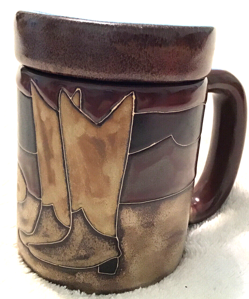 Mara Stoneware Mug & Lid Coffee Cup Cowboy Boots Western Hat ...