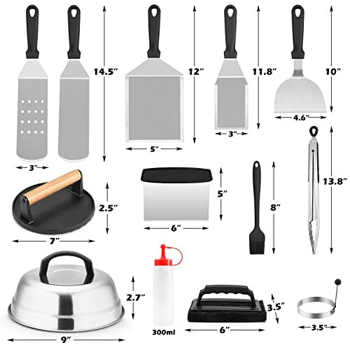 Griddle Accessories Kit Of 18 Teppanyaki Tools For Flat Top Cooking ...